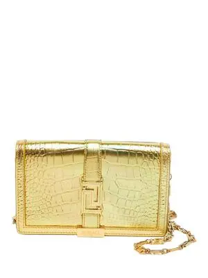 Versace Greca Goddess Croc-embossed Clutch Bag - Gold