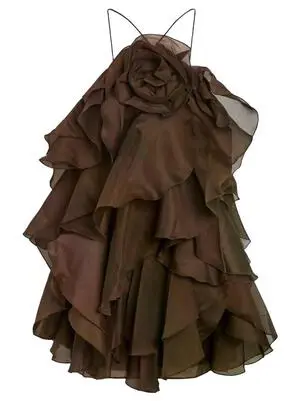 Aje Aje Pandorea Ruffled Mini Dress Brown