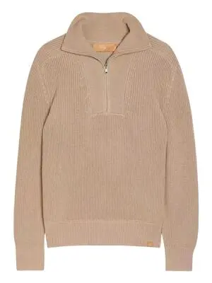 NOW YOU LIVE NOW YOU LIVE Beige High Neck Half-Zip Sweater