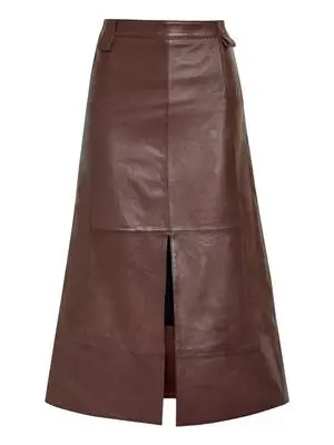 SKIIM Farrah Panelled Leather Midi Skirt - Brown