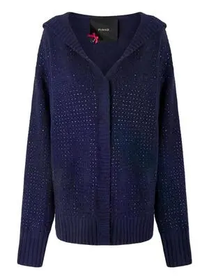 Pinko Rhinestone Embellished Hooded Cardigan Blue