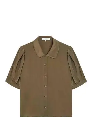 FRAME Scallop-trim Puff-sleeve Shirt - Brown