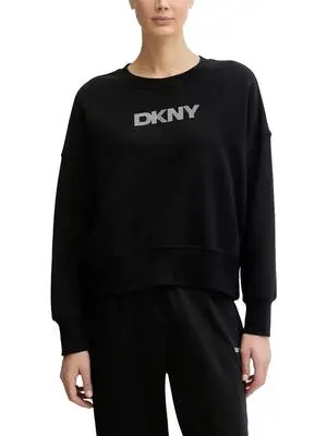 Dkny Rhinestone Logo Drop Shoulder Sweatshirt - Black