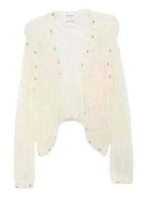 FORTE_FORTE Open-knit Bead-embellished Cardigan - Neutrals