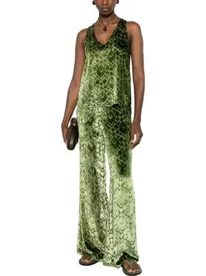 FORTE_FORTE Damask Patterned Flared Trousers - Green