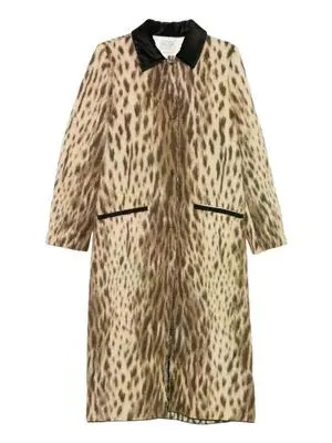 FORTE_FORTE Animal Print Contrast Collar Coat - Neutrals