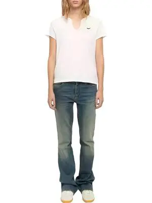 Zadig&Voltaire Cotton Henley T-shirt With Snake Print - White