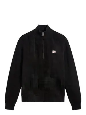 Calvin Klein Quarter-zip Waffle Knit Sweater With Logo Patch - Black
