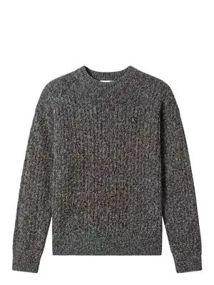 Calvin Klein Marl Knit Crew Neck Sweater With Logo Patch - Grey