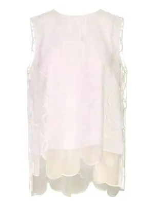 MEIMEIJ Sleeveless Scalloped-hem Top With Floral Embroidery - White