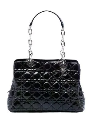 Dior 2013 Medium Patent Cannage Lady Soft Shopping Tote Bag - Black