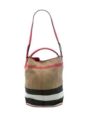 Burberry Medium Mega Check Canvas Ashby Bucket Bag Satchel - Brown