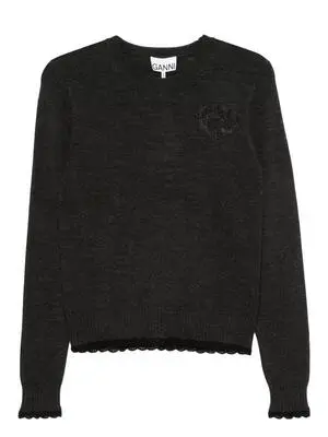 GANNI Crew Neck Wool-blend Sweater - Black
