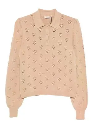 TWINSET Pointelle-knit Buttoned Polo Shirt - Neutrals