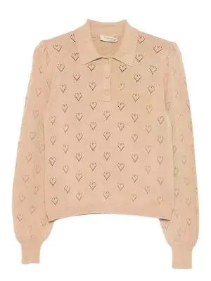 TWINSET Pointelle Knit Buttoned Polo Shirt - Neutrals