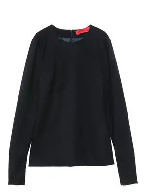 THELATEST Long-sleeve Blouse With Rear Slit - Blue