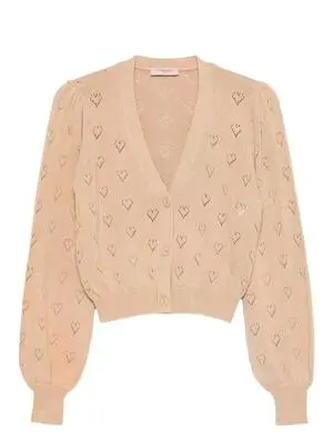 TWINSET Pointelle Knit Heart Motif Cardigan - Neutrals
