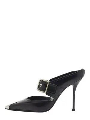 Alexander McQueen Punk Buckled Mules With Metal Toe Cap - Black