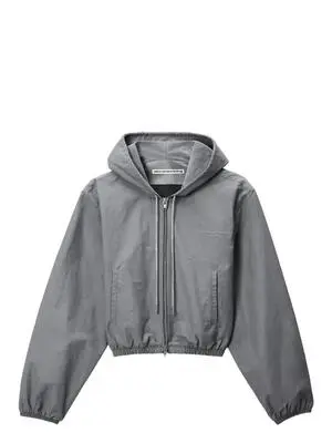 Alexander Wang Crystal Hotfix Drawcord Shrunken Hoodie Jacket - Grey