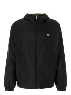 Prada Logo Plaque Hooded Jacket - Black
