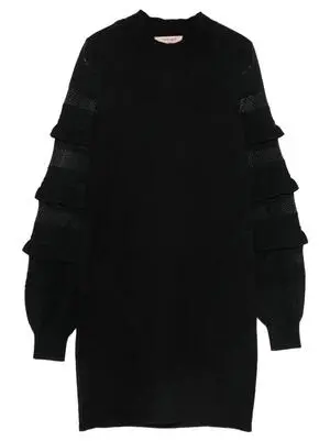 TWINSET Ruffled Sleeve Mini Knitted Dress - Black