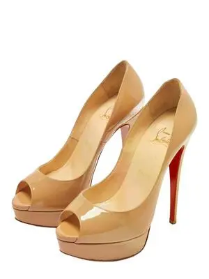 CHRISTIAN LOUBOUTIN Patent Leather Peep Toe Platform Pumps - Neutrals
