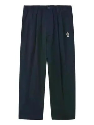 FINGERCROXX Pleated Logo-patch Trousers - Blue