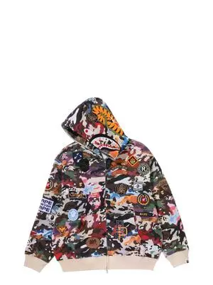 A BATHING APE Hybrid Camo Multi-Badge Shark Hoodie Brown