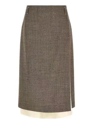 TELA Layered-hem Asymmetrical-slit Midi Skirt - Brown