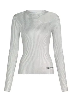 Karl Lagerfeld Ribbed Knit Sweater With Cut-out Detail - Silver