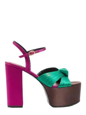 Valentino Garavani Satin Platform Sandals With Knot Detail - Green