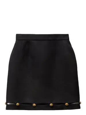 Versace Grain De Poudre Wool Mini Skirt With Medusa Hardware - Black