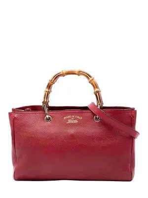 Gucci 2016-2026 Medium Calfskin Bamboo Shopper Satchel - Red