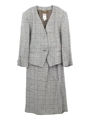 Celine 1990-2000s Check Tweed Skirt Suit - Grey
