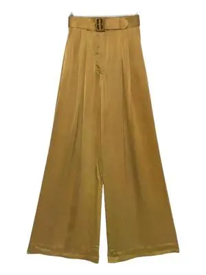 Zimmermann Tuck Belted Satin-finish Palazzo Pants - Green