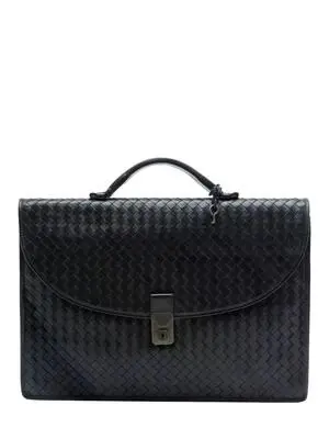 Bottega Veneta Woven Nappa Leather Business Bag - Black