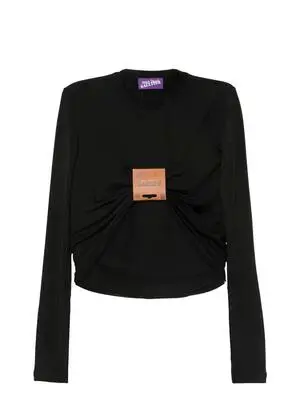 JEAN PAUL GAULTIER Gathered Logo-patch Cropped Top - Black