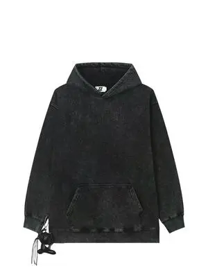 Izzue Acid-wash Logo-embroidered Hoodie - Black