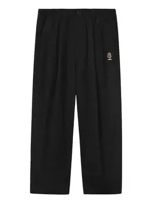 FINGERCROXX Pleated Cotton Trousers With Logo Detail - Black