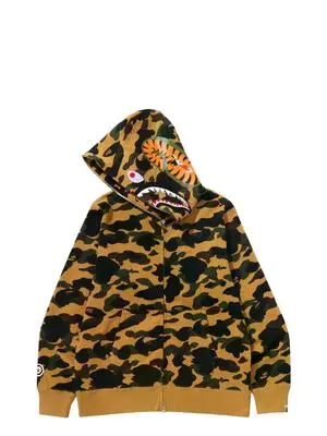 A BATHING APE Camouflage-print Shark-motif Full-zip Hoodie Neutrals
