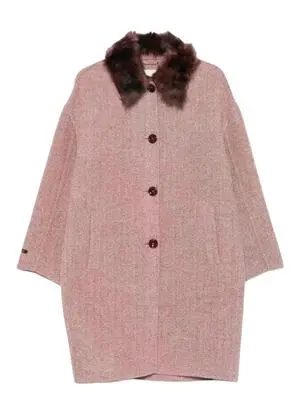 MANZONI 24 Manzoni 24 Herringbone Pattern Coat With Fur Collar