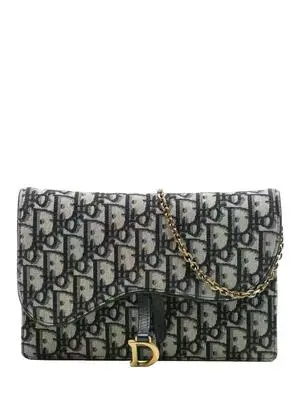Dior 2020 Oblique Canvas Saddle Pouch Wallet On Chain Crossbody Bag - Blue