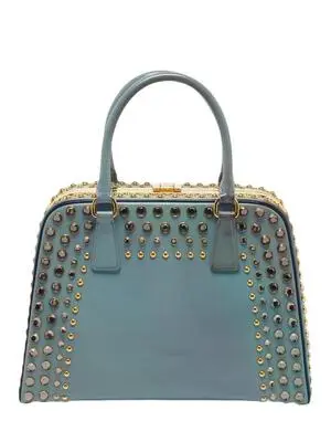 Prada Prada Pyramid Frame Crystal-Embellished Tote Bag Blue