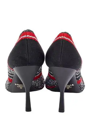 PRADA Prada Red/Black Intarsia Knit Pointed Toe Stiletto Pumps