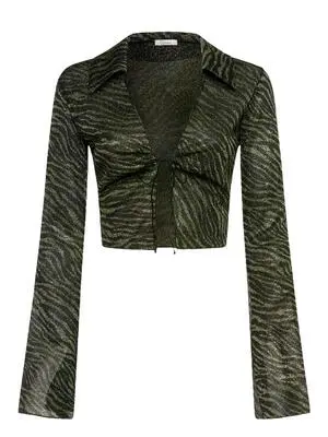 Oseree Animalier Slim-fit Cropped Shirt - Green