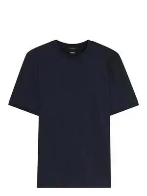 BOSS Geometric-jacquard T-shirt In Cotton - Blue