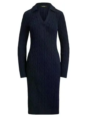 Ralph Lauren Cable-knit Collared Midi Dress - Blue