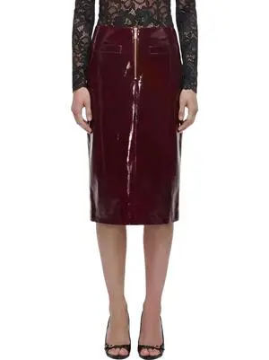 SELF-PORTRAIT Faux Leather Midi Skirt - Red
