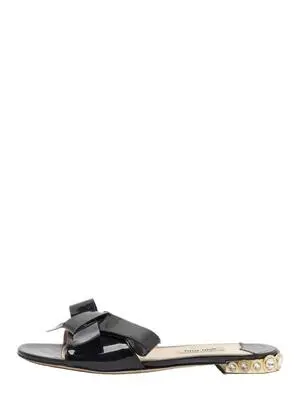 Miu Miu Miu Miu Black Patent Bow Detail Embellished Sandals Black
