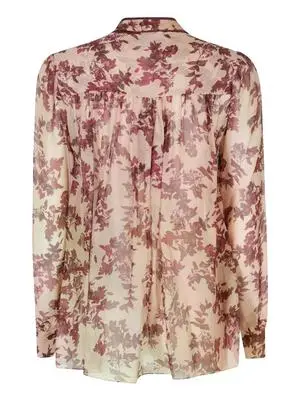 NISSA Silk-blend Floral-print High-neck Scarf Detail Top - Neutrals